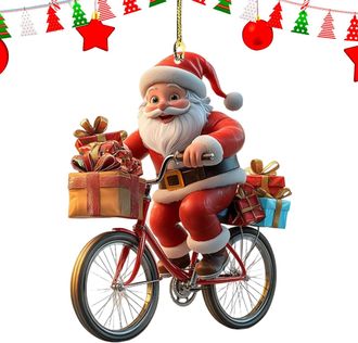 Generic Weihnachtsmann-Baumschmuck - 6,2 x 0,4 x 8 cm, Weihnachtsmann auf Fahrrad mit Geschenken, 2-D-Acryl-Weihnachtsdekoration | h&auml;ngender Weihnachtsanh&auml;nge