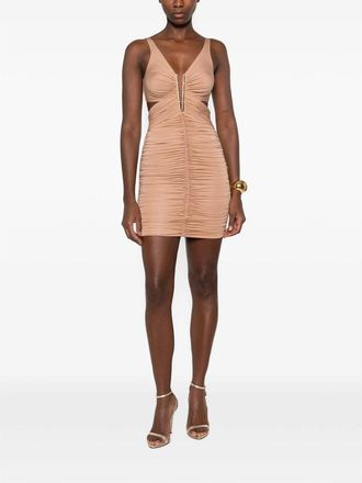 Elisabetta Franchi Ruched Viscose Knit Dress - Beige