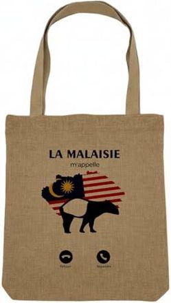 Fabulous Sac Shopping Tote Bag Aspect Lin - La Malaisie MAppelle Drapeau Tapir Animaux - Sac de Courses Toile Epaisse 360g Beige Naturel Cabas Port&eacute; Epaule Sol
