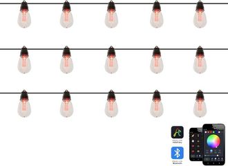 Beliani Led Girlande Bunt pvc 1150 cm 15 Lichter rgb Farbwechsel mit Fernbedienung App-Steuerung Timer Schalter Outdoor Indoor f&uuml;r Weihnachtsbaum