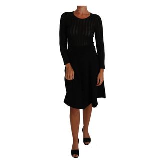 Dolce & Gabbana Femme, Robes, Noir, Taille: 36 FR Robe Fourreau en Laine Tricotée Noire