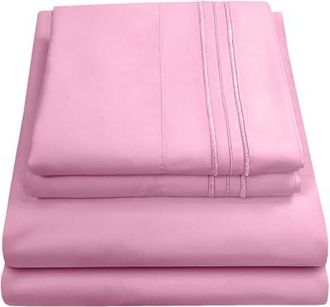 Sweet Home Collection Fadenzahl 1888, weiche &auml;gyptische Qualit&auml;t, geb&uuml;rstete Mikrofaser Laken - Luxus-Bettw&auml;sche-Set mit Bettlaken, Spannbettlaken, 2 Kissenbez&uuml;gen, Pink, Q