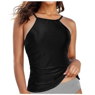 Generic Ensemble tankini 2 pi&egrave;ces taille haute pour femme - Maillot de bain 2 pi&egrave;ces push-up basique - S&eacute;chage rapide - V&ecirc;tements de plage, Noir, XXL
