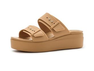Crocs Sandales &agrave; talon compens&eacute; bas avec boucle Brooklyn pour femme, ombre, pointure 38, Terre dombre, 37/38 EU