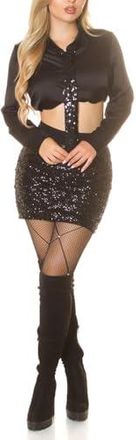 Koucla Chemise à manches longues aspect satin - Chemisier de fête - Style Vokuhila - Avec cravate à paillettes, Noir, S