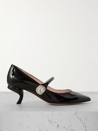 Roger Vivier Virgule 55 Mary-jane-pumps Aus Lackleder Mit Kristallen - Schwarz