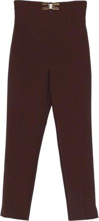 Elisabetta Franchi Femme, Pantalons, Brun, Taille: 42 FR Pantalon en cr&ecirc;pe stretch double &eacute;paisseur