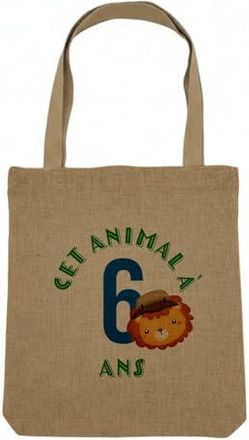 Fabulous Sac Shopping Tote Bag Aspect Lin - Cet Animal &Agrave; 6 Ans Anniversaire Celebration Enfant Cadeau Safari Theme - Sac de Courses Toile Epaisse 360g Beige Na