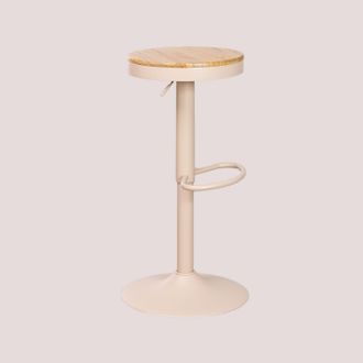 Sklum Höhenverstellbarer Barhocker aus Stahl und Ulmenholz Bardder Beige Leinen