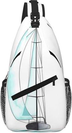 Generic Sacoche Homme Bandouliere Blue Boat Print L&eacute;ger Sling Bag Casual Sac Poitrine pour Voyage Homme Randonn&eacute;e