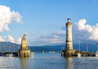 Calvendo Poster 84,1 x 59,4 cm Querformat Hafeneinfahrt von Lindau am Bodensee| Bilder, Kunstdruck, Wandbild, Wanddeko, Prints ohne Rahmen