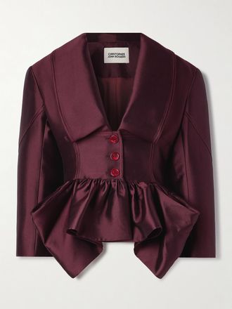 Christopher John Rogers Blazer &Agrave; Basque En Satin De Soie Et De Laine M&eacute;lang&eacute;es - Bordeaux