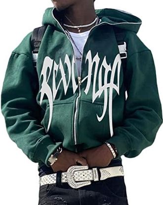 ORANDESIGNE Sweat &agrave; Capuche Homme Sweat-Shirt avec Fermeture &Eacute;clair Ample Imprim&eacute; Lettres Manche Longue Hip Hop Streetwear Zipp&eacute;e Veste &agrave; Capuche E-Girl Ann&eacute;es 90