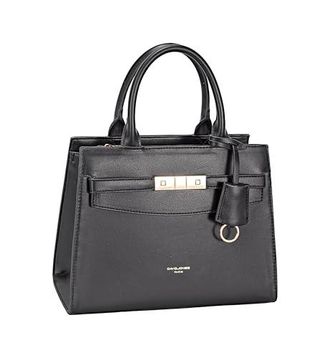 David Jones Paris - Sac &agrave; main Femme - Port&eacute; main - Similicuir PU - Taille Moyenne - Bijouterie Dor&eacute;e - Chic El&eacute;gant Ville Classique (BLACK)