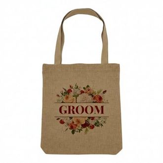 Fabulous Sac Shopping Tote Bag Aspect Lin - Groom Wedding Bride Flower Bouquet - Sac de Courses Toile Epaisse 360g Beige Naturel Cabas Port&eacute; Epaule Solide Impr