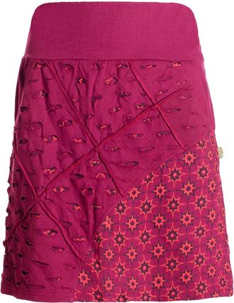 vishes Alternative Bekleidung - Damen A-Line Rock Baumwolle Blumen-Muster elastischer Bund mit Taschen dunkelrot 40