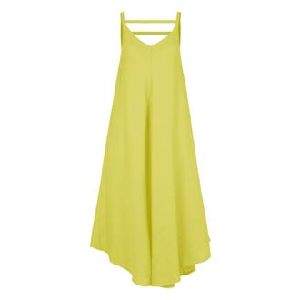Bomboogie Femme, Robes, Jaune, Taille: 38 FR Robe en Lin &agrave; Bretelles