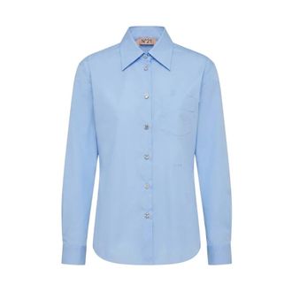 N&deg;21 Crystal Button Poplin Shirt - - Blouses & Shirts - Damen - Blau - M