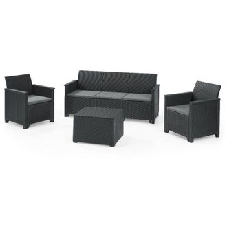 Keter Ensemble salon de jardin 2 fauteuils + canap&eacute; 3 places + table de rangement - Structure solide - R&eacute;sistant aux intemp&eacute;ries - Assemblage rapide
