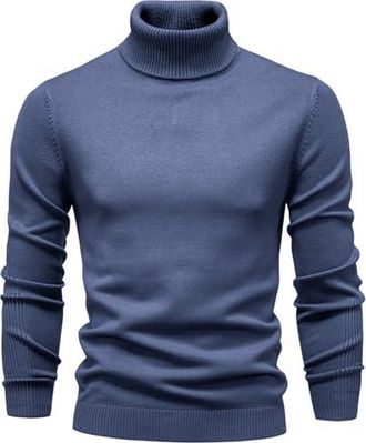 Generic Chemises &agrave; col roul&eacute; pour homme, style d&eacute;contract&eacute;, en tricot, coupe ajust&eacute;e, t-shirt basique &agrave; manches longues, pull c&ocirc;tel&eacute; l&eacute;ger, noir fonc&eacute;, XL
