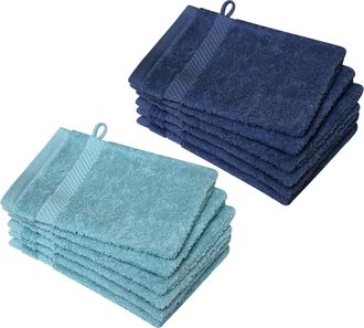 Dyckhoff Waschhandschuh Set Planet, 12 St&uuml;ck, 16 x 21 cm, 450 g/m&sup2;, 100% Baumwolle, Frottierserie, hochwertige Qualit&auml;t, Farbe: Marine/Jade