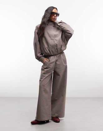 Cernucci Pantalon de jogging densemble ample &agrave; enfiler en nylon &agrave; petits carreaux - Beige-Neutral
