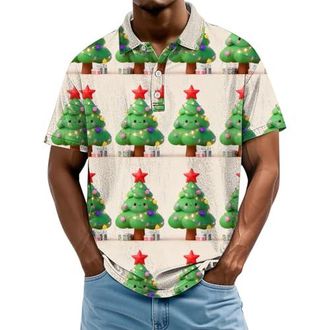 Generic DENGJIAMY Chemises de golf pour hommes T-shirt imprim&eacute; arbre de No&euml;l Polo &agrave; manches courtes pour homme Col Fshion T-shirt &agrave; col en V Haut V&ecirc;tements po