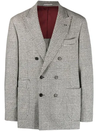 Brunello Cucinelli blazer crois&eacute; en laine &agrave; carreaux - Blanc