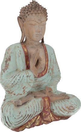 Guru Shop Gro&szlig;er Holzbuddha, Buddha Statue, Handarbeit 43 cm, Antik Gr&uuml;n - Modell 12