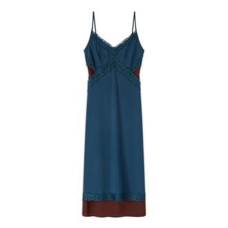 Motivi Regular-Kleid aus Cr&ecirc;pe de Chine mit Spitze - - Dresses - Damen - Blau - XL