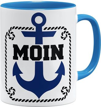 OM3 Anker Moin Tasse mit Spruch - Keramik Becher - 11oz 325ml - Beidseitig Bedruckt - Hellblau