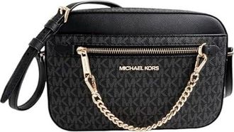 Michael Kors Jet Set Grand sac &agrave; bandouli&egrave;re en cuir East West Chain (signature noire), noir