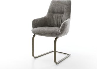 DELIFE Freischwinger Zelia-Flex mit Armlehnen Boucl&eacute; Soft Schlamm Freischwinger flach Schwarz Taschenfederkern, Esszimmerst&uuml;hle