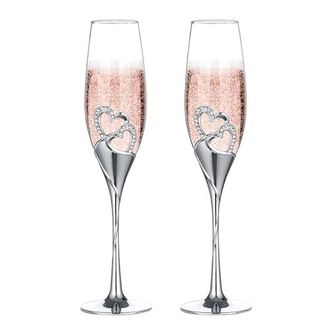 Nuptio Verres &agrave; Champagne Argent Mariage: Ensemble de 2 Toasts Verres Danniversaire F&ecirc;te Cadeaux Idee Femme Cristal Champagne Fl&ucirc;tes