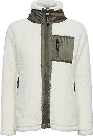 Oxmo Ellin Veste de survêtement pour femme avec doublure en peluche et col montant, Cloud Dancer (114201), M