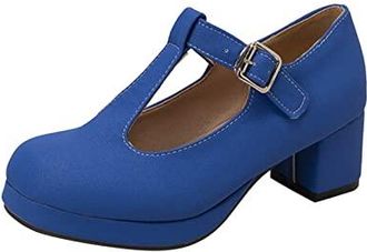 Generic Escarpins &agrave; talon compens&eacute; en forme de T pour femme - Confortables - Coupe large - Pour la remise de dipl&ocirc;me - Pour le bureau - 2026, bleu, 37.5 EU