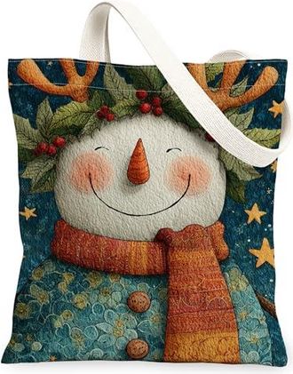 Generic Sacs fourre-tout en toile motif bonhomme de neige - Sacs de courses r&eacute;utilisables - L&eacute;gers et lavables - Pour salle de sport, voyage, plage - 33 x 38 