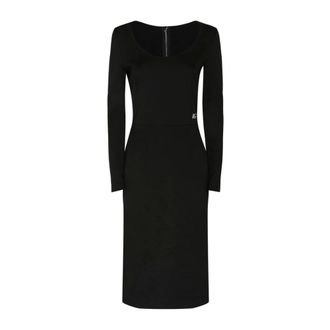 Dolce & Gabbana Femme, Robes, Noir, Taille: 38 FR Long Dress Milano Rib DG Logo