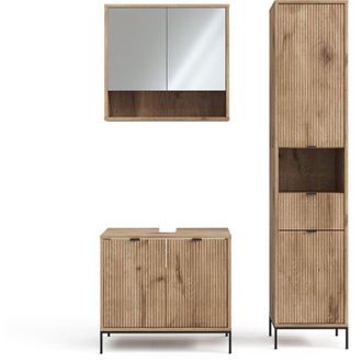Vicco Ensemble de meubles de salle de bain Eliza, Chêne Viking, 3 pièces, avec armoire haute