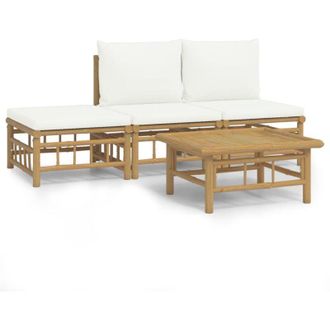 vidaXL 4-tlg. Garten-Lounge-Set mit Cremewei&szlig;en Kissen Bambus Vidaxl