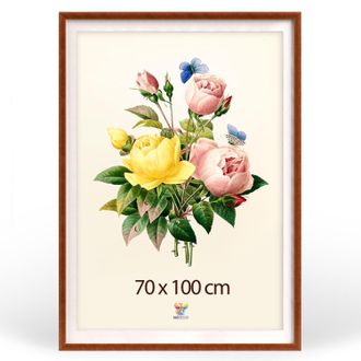 MG Design Bilderrahmen 70 x 100 cm - Posterrahmen mit Braun Hochprofil-Holzrahmen und bruchsicherem Acrylglas, mit Passepartout, Hoch & Quer mit verst&auml;rkter Wan