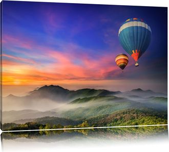 Pixxprint Heissluftballons über traumhafte Alpenlandschaft, Größe: 60x40cm, Leinwandbild, fertig gespannt, Wandbild, Dekoration, Kunstdruck, kein Poster