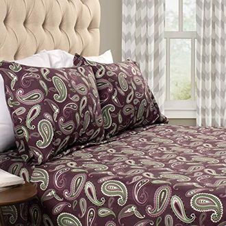 Superior pash Bettlaken-Set, Flanell-Baumwolle, Doppelbett, Paisleymuster, Violett, 33x12.7x25.4 cm