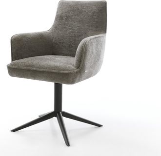 DELIFE Drehstuhl Heira-Flex mit Armlehnen Boucl&eacute; Soft Schlamm Fu&szlig;kreuz Schwarz 360&deg; drehbar Wippfunktion Taschenfederkern, Esszimmerst&uuml;hle