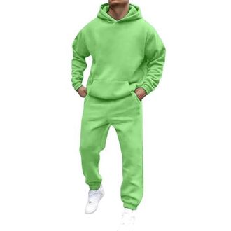 Generic Ensemble de jogging pour homme avec sweat &agrave; capuche et pantalon - Ensemble de surv&ecirc;tement d&eacute;contract&eacute; en molleton chaud avec cordon de serrage et poch