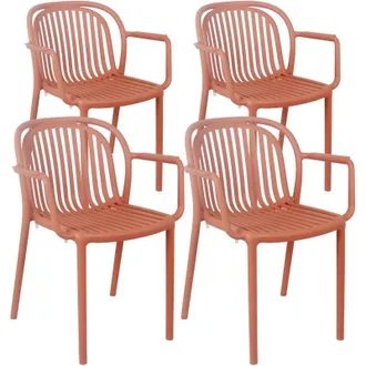 Oviala Oviala - Lot de 4 fauteuils empilables en plastique terracotta - Charge maximale 100 kg - Hauteur dassise 45 cm - Confort ergonomique ext&eacute;rieur
