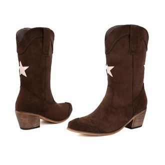 Generic Bottes courtes à bout pointu et à talon épais pour femme - Coupe en V - Large mollet - Chaussures brodées pour lhiver, marron, 37.5 EU