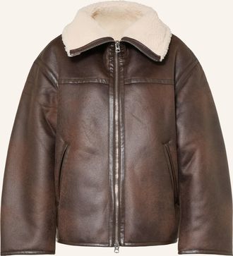 Replay Jacke In Lederoptik Mit Teddyfell braun