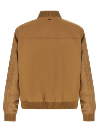 HUGO BOSS Textured Sleeve Bomber Jacket - Camel