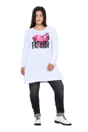 Angel Of Style Damen große Größen Übergrößen Plus Size T-Shirt, A-Linie, Herz-Motiv, Langarm schneeweiß 48 846254200-48